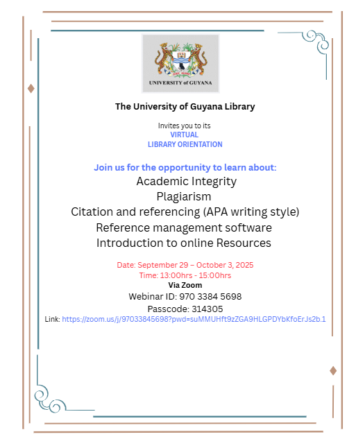 Virtual Library Orientation University Of Guyana Library